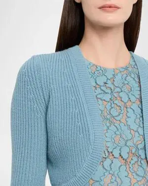 Michael Kors Cropped Shaker Knit Cashmere Cardigan - Seaglass