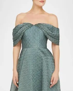 Theia Elysia Floral Jacquard Gown - Silverpool