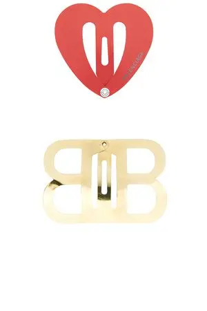 Balenciaga Bazaar Love Bb Hair Clip Set Of 2 - Matte Red & Shiny Gold