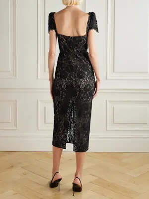 SELF-PORTRAIT Belted Embellished Lace Midi Dress