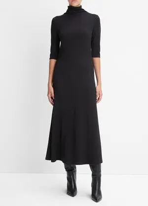 Vince Elbow Sleeve Turtleneck Dress - Black