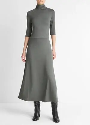 Vince Elbow Sleeve Turtleneck Dress - Malachite