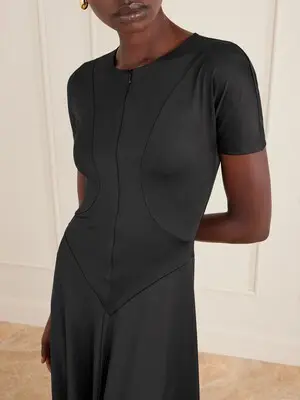 Victoria Beckham Stretch-jersey Zip-up Midi Dress - Black