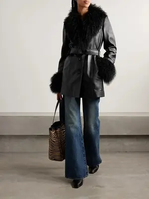 NILI LOTAN Sefa Belted Shearling-trimmed Leather Jacket