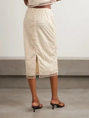 Staud Ciara Embellished Tulle Midi Skirt - Neutrals