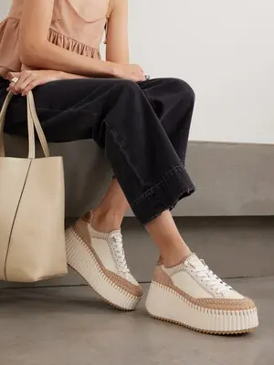 Chloé Nama Suede-trimmed Leather Platform Sneakers - Neutrals