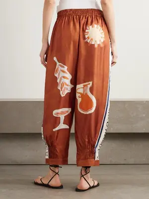 ALEMAIS Lrnce Soleil D'amour Printed Silk-twill Barrel-leg Pants - Red