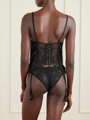 Kiki De Montparnasse Merry Widow Embroidered Tulle-paneled Stretch-silk Corset
