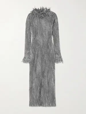 LIBEROWE Chiltern Fringed Metallic Plissé-tulle Midi Dress - Silver