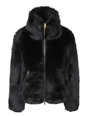 Moose Knuckles Faux Fur Zip-Up Jacket - Black
