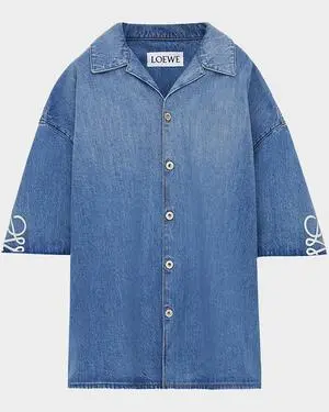 Loewe Apos;s Anagram-sleeve Camp Shirt - Washed Denim