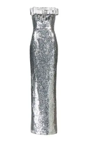Metallic Silver Sequin Maxi Dress