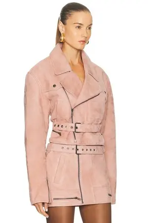 Alex Perry Cropped Suede Biker Jacket