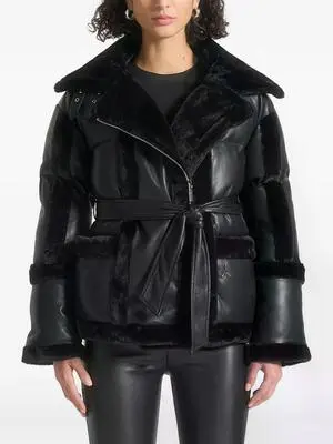 Manière De Voir Faux-leather And Plush Puffer Biker Jacket - Black