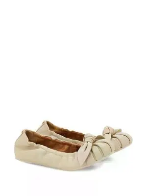 FERRAGAMO Bow Detail Ruched Ballet Flats - Neutrals