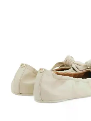 FERRAGAMO Bow Detail Ruched Ballet Flats - Neutrals