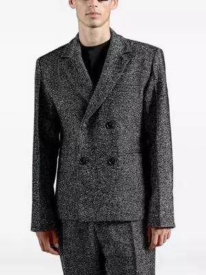 Manière De Voir Didier Double-breasted Herringbone-pattern Black Blazer