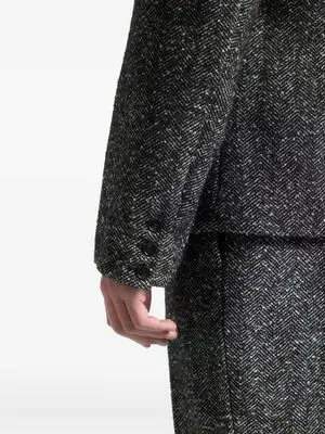 Manière De Voir Didier Double-breasted Herringbone-pattern Black Blazer