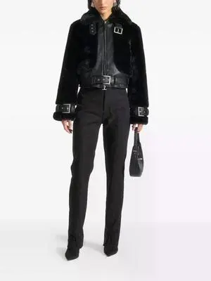 Manière De Voir Deya Plush And Faux Leather Belted Jacket