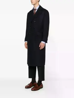 Kiton Double-breasted Cashmere Coat - Blue
