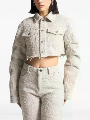 Manière De Voir Cropped Bouclé Jacket With Distressed Hem - Neutrals