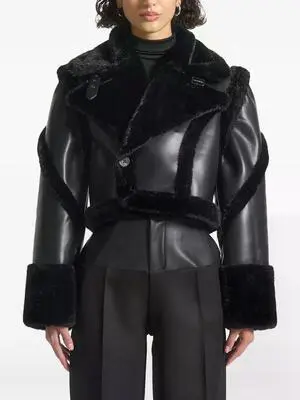 Manière De Voir Faux-leather & Plush Jacket With Detachable Sleeves