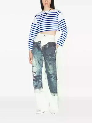 JEAN PAUL GAULTIER Long-sleeve Stripe-pattern Crop Top - White