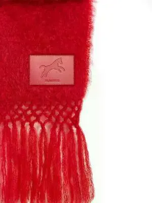 JIL SANDER Horse-patch Fringed Scarf - Red