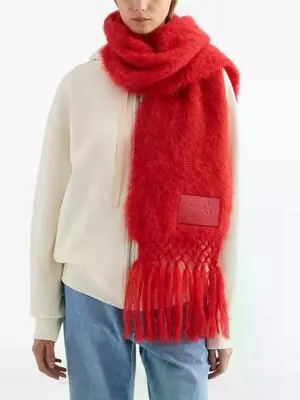 JIL SANDER Horse-patch Fringed Scarf - Red