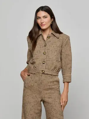 L'Agence Jia Cropped Tweed Jacket - Chai Latte/black