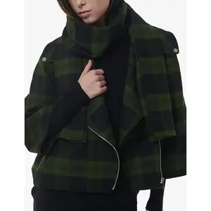 LEEM Check-pattern Detachable-scarf Biker Jacket