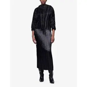 LEEM Plisse Batwing Woven Top - Black