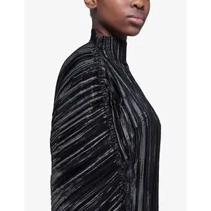 LEEM Plisse Batwing Woven Top - Black