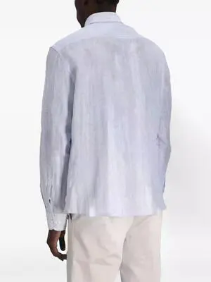 BOSS Striped Linen Shirt - Blue