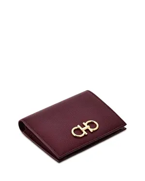 FERRAGAMO Gancini Compact Leather Wallet - Plum