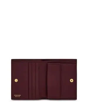 FERRAGAMO Gancini Compact Leather Wallet - Plum