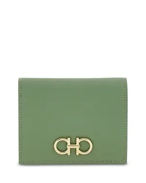 FERRAGAMO Gancini Compact Leather Wallet - Seagrass