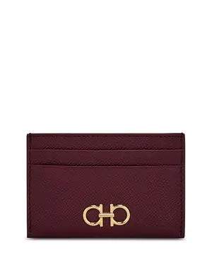 FERRAGAMO Gancini Leather Card Holder - Plum