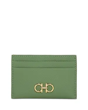 FERRAGAMO Gancini Leather Card Holder - Seagrass