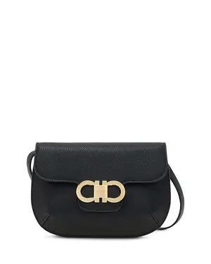 FERRAGAMO Double Gancini Mini Leather Shoulder Bag - Nero
