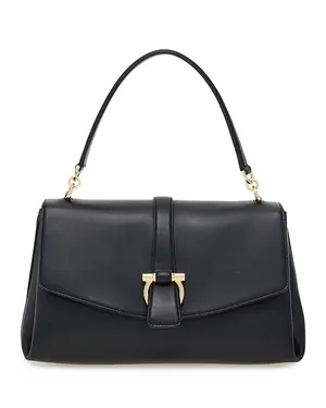 FERRAGAMO Front Flap Small Leather Handbag - Nero