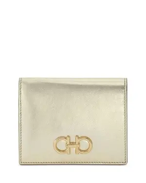 FERRAGAMO Gancini Compact Metallic Leather Wallet - Champagne