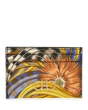 FERRAGAMO Gancini Foulard Leather Card Holder - Multi