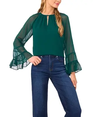 CECE DUPRAZ Tiered Flowy Keyhole Blouse