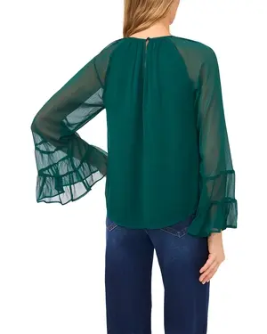 CECE DUPRAZ Tiered Flowy Keyhole Blouse