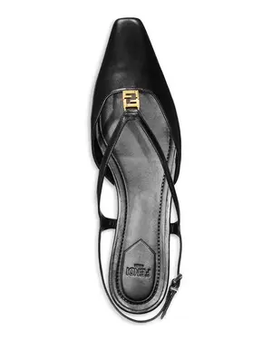 Fendi Pointed Leather Slingback Flats - Black