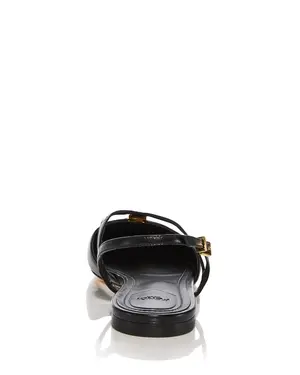 Fendi Pointed Leather Slingback Flats - Black