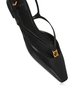 Fendi Pointed Leather Slingback Flats - Black