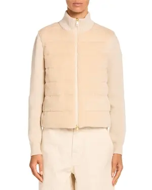 Moncler Padded Teddy & Wool Zip-up Cardigan - Cream