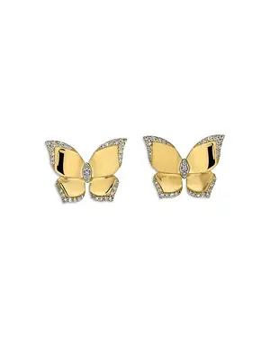 Piranesi 18k Yellow Diamond Butterfly Stud Earrings - Gold